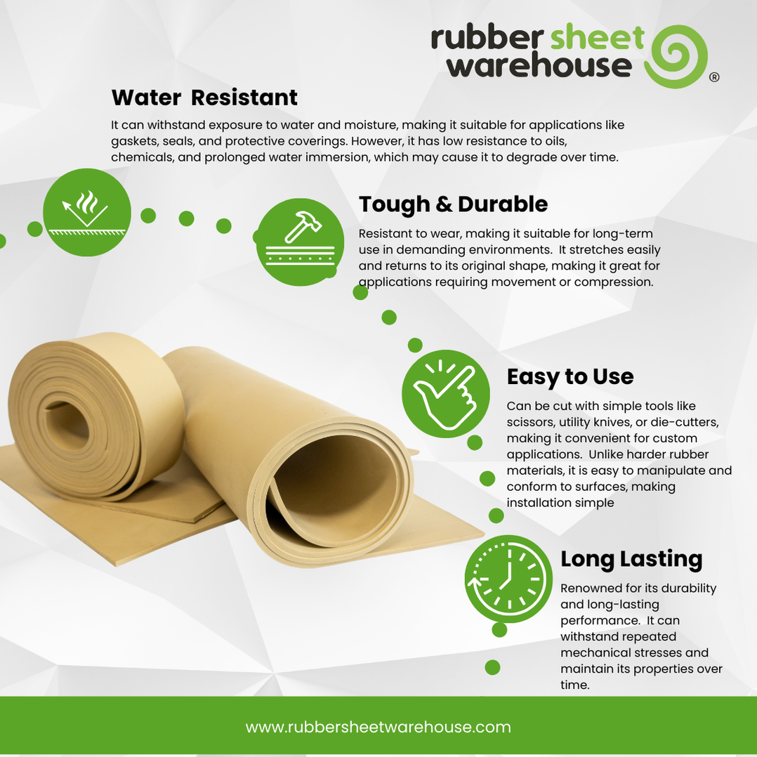 Natural Gum Rubber TAN 40A Rolls, Sheets & Strips — Rubber Sheet Warehouse®